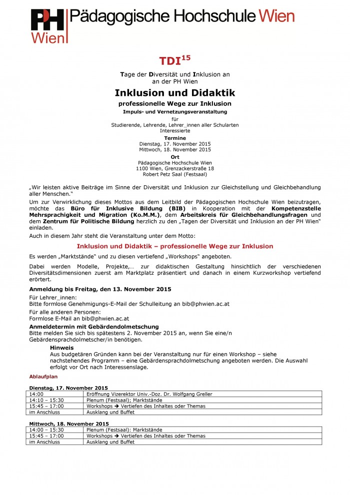 » TDI15-Programmübersicht